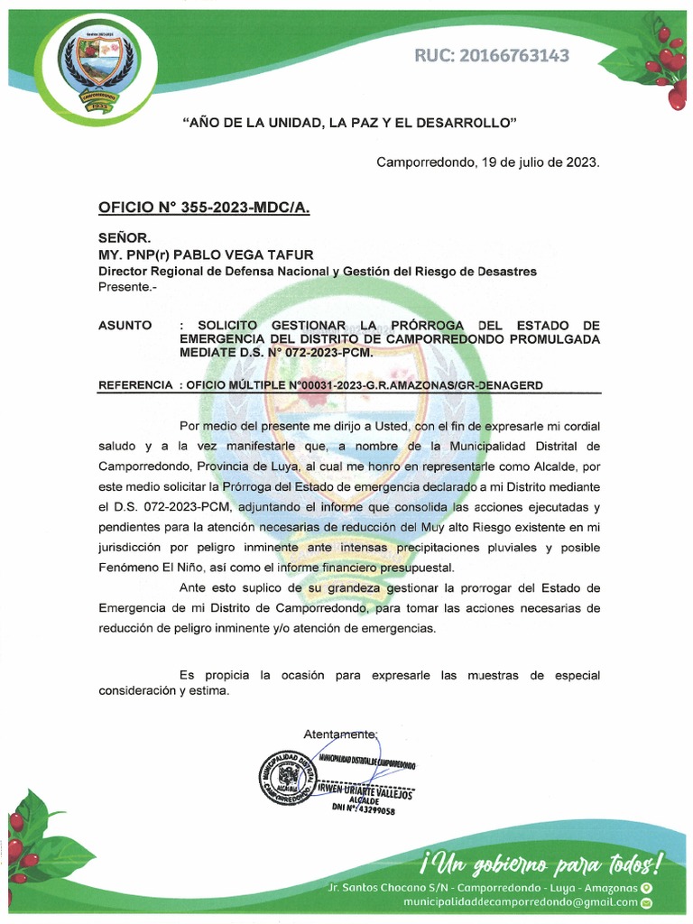 Oficio N°355-2023-Mdc-A. | PDF