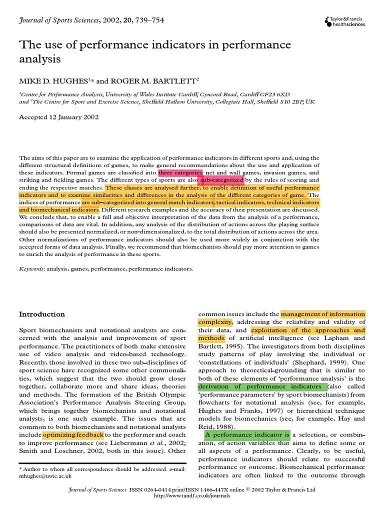 Hughes - The Use of Performance Indicators in Performance Analysis | PDF