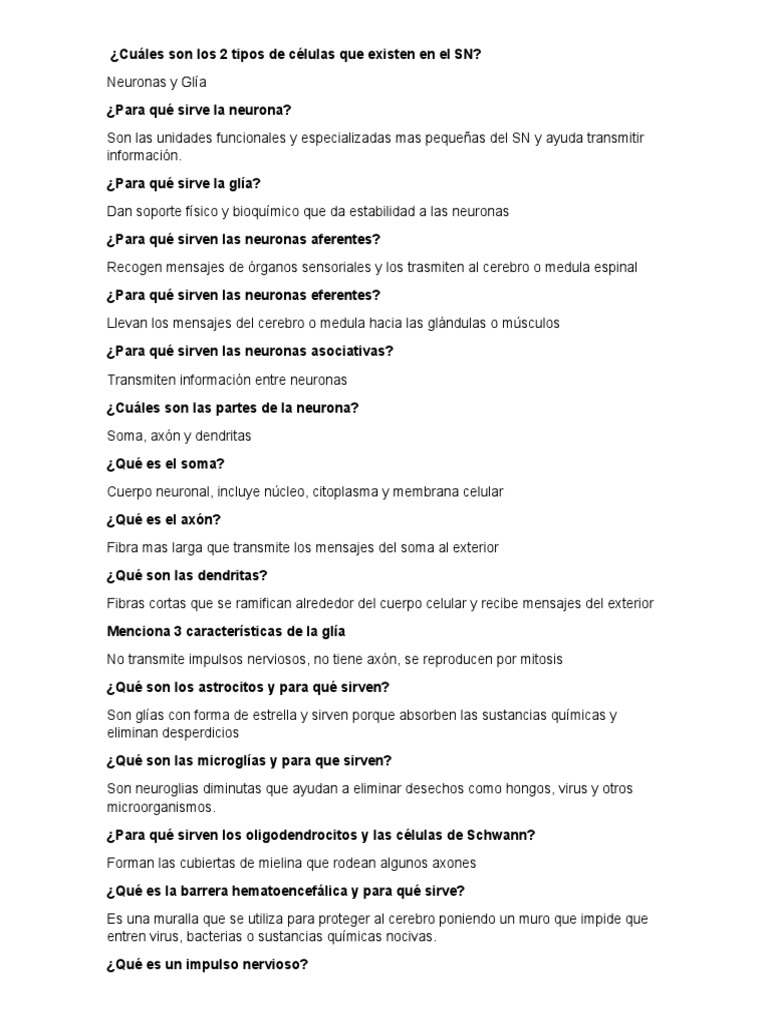 Preguntas Neuro | PDF | Potencial de acción | Neurona