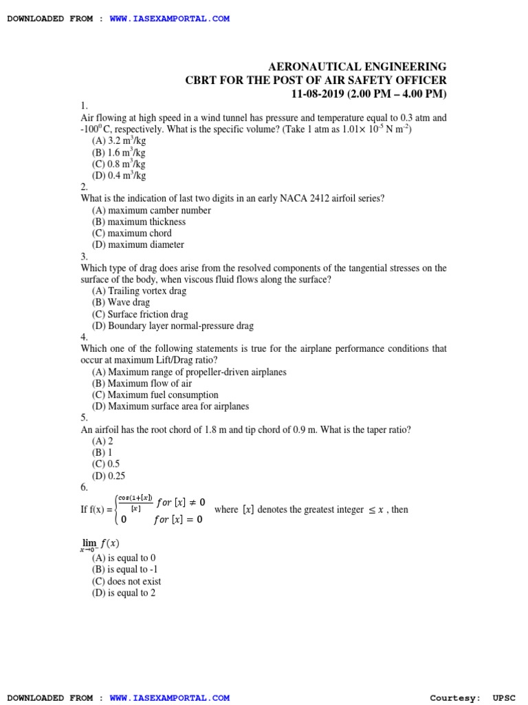 Upsc Recruitment Paper 2018 Air Safety Officer Aeronautical Engineering ...