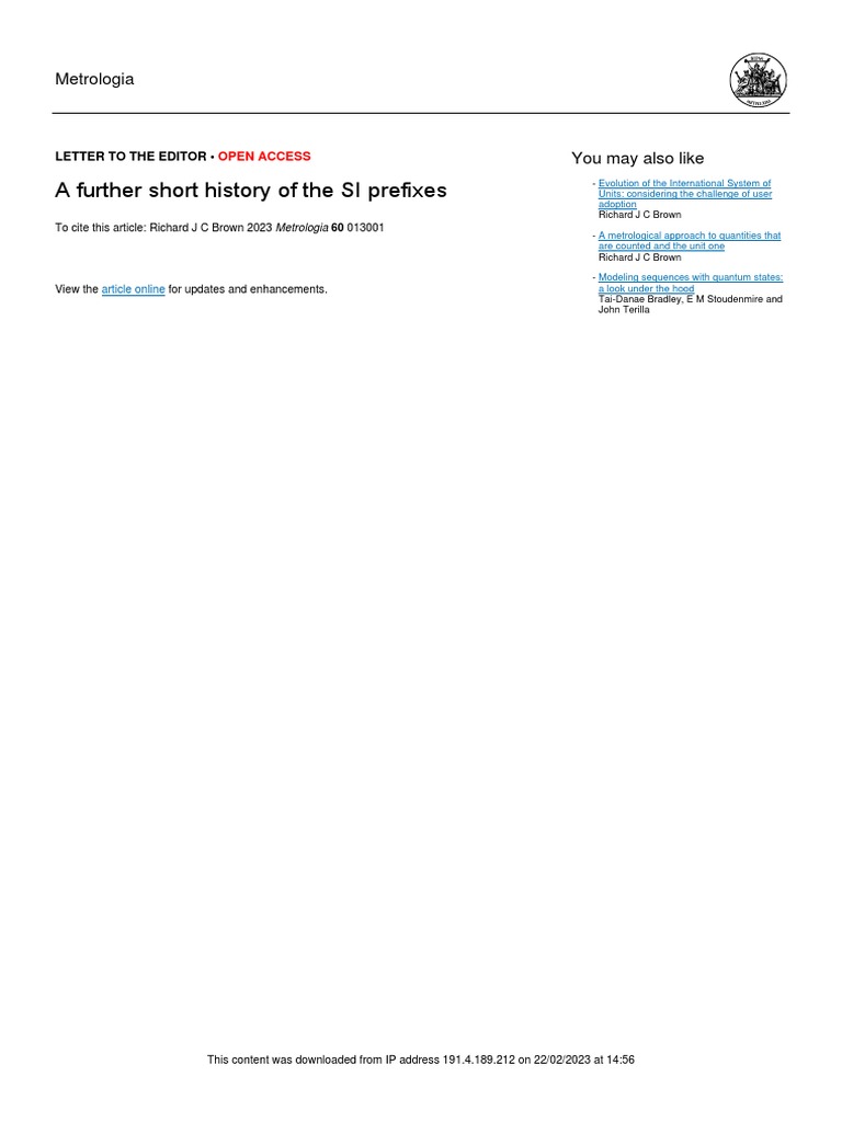 2023 Metrologia | PDF | International System Of Units | Metrology