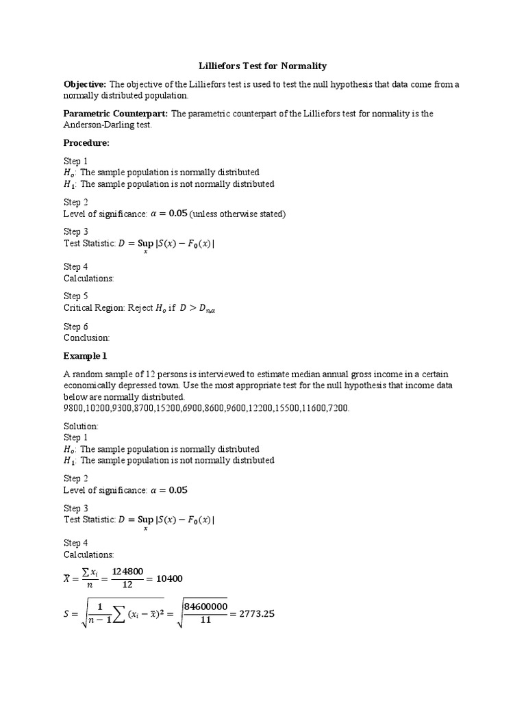 Lilliefors Test for Normality Explained | PDF | Statistical ...