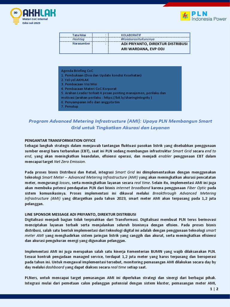 29.7 Materi CoC Nasional - PROGRAM ADVANCED METERING INFRASTRUCTURE (AMI) | PDF