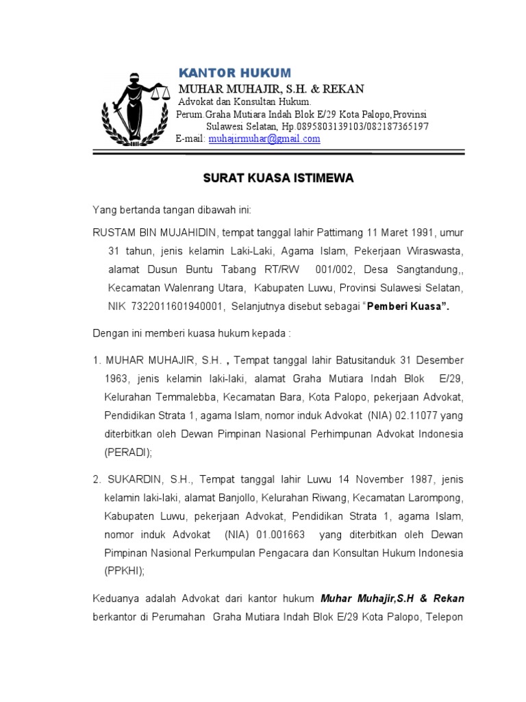 Contoh SURAT KUASA ISTIMEWA | PDF