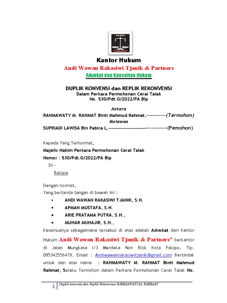 Duplik dan Replik Rekonvensi Cerai Talak | PDF