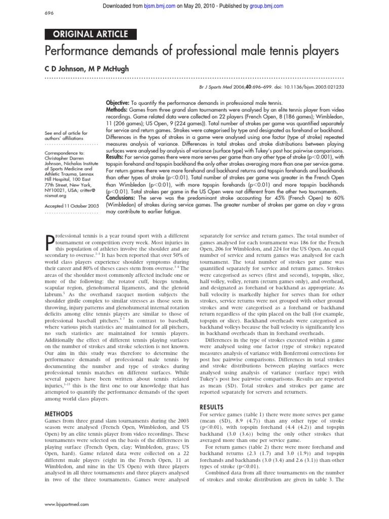 Performance Demands in Men's Tennis | PDF | Shoulder | Musculoskeletal ...