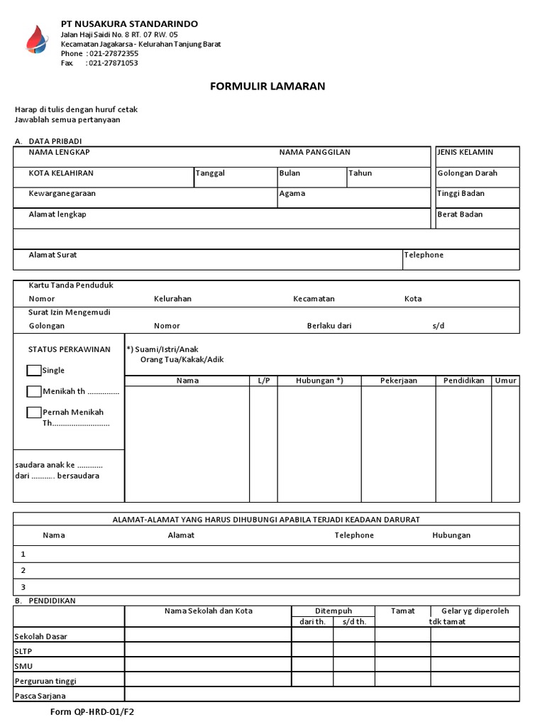 Form QP-HRD-001 - F2 Surat Lamaran | PDF