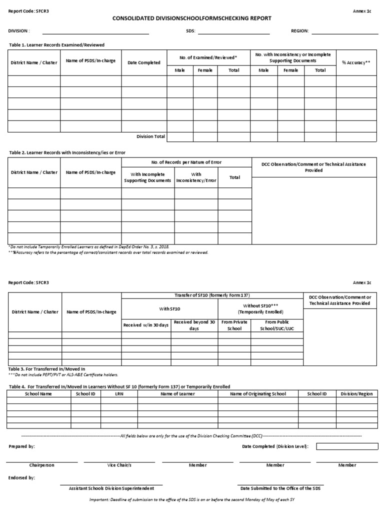 Division School Forms Checking Report | PDF
