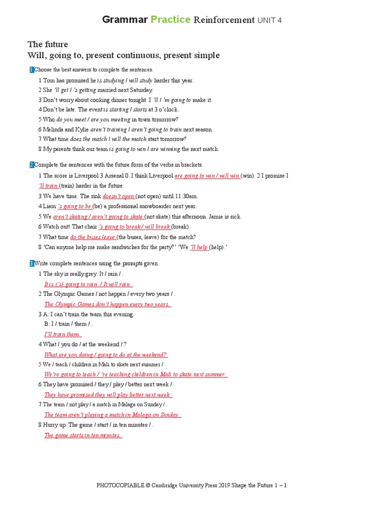 Shape The Future 1 - Grammar Practice Reinforcement - Unit 4 - With ...