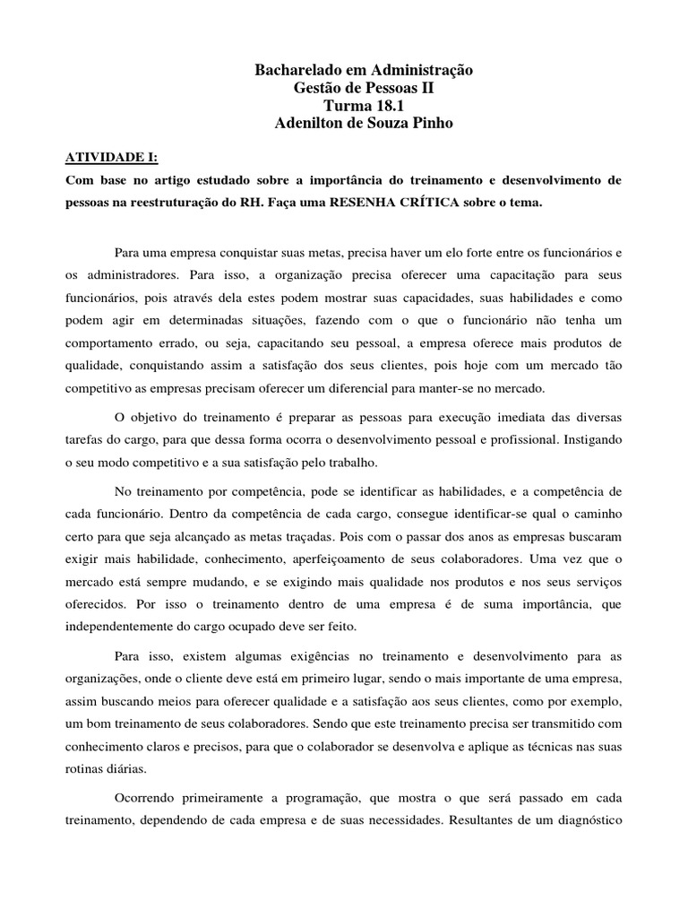 Resenha | PDF | Competência (Recursos Humanos) | Gestão de recursos humanos