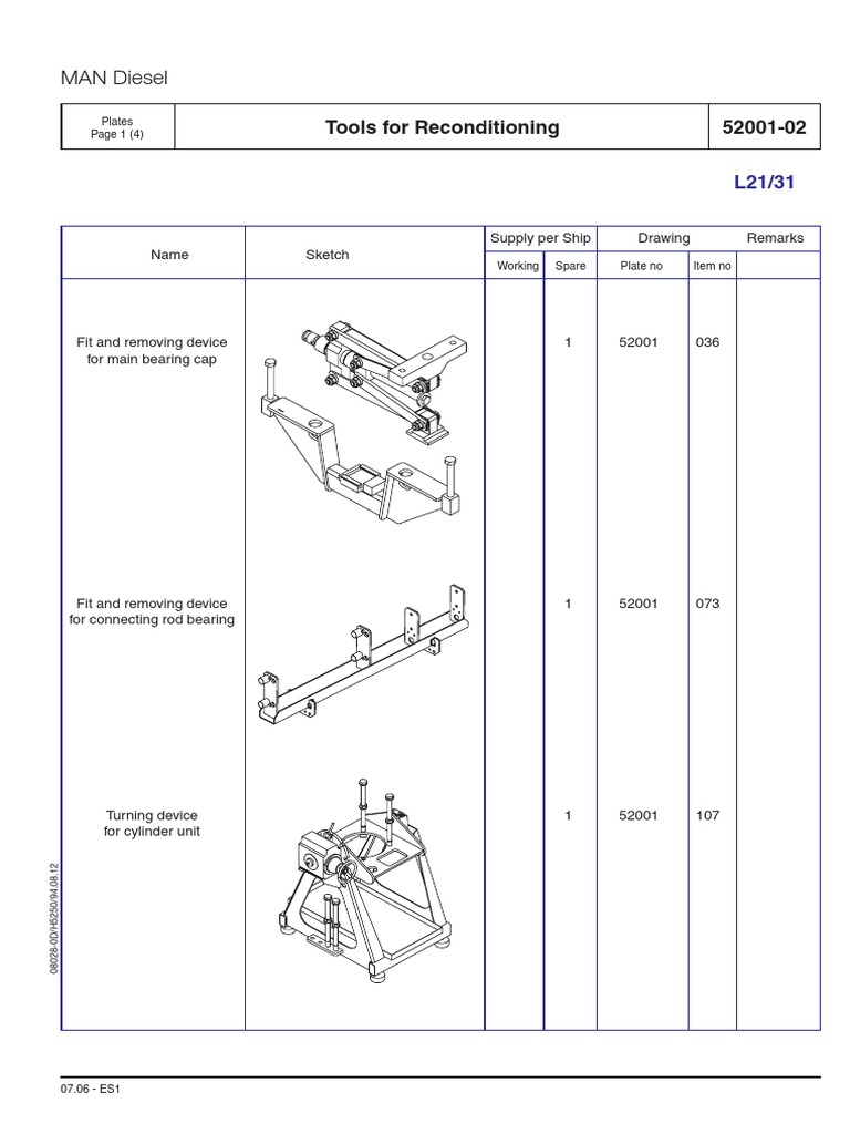 MAN Diesel: Tools For Reconditioning 52001-02 | PDF | Diesel Engine ...