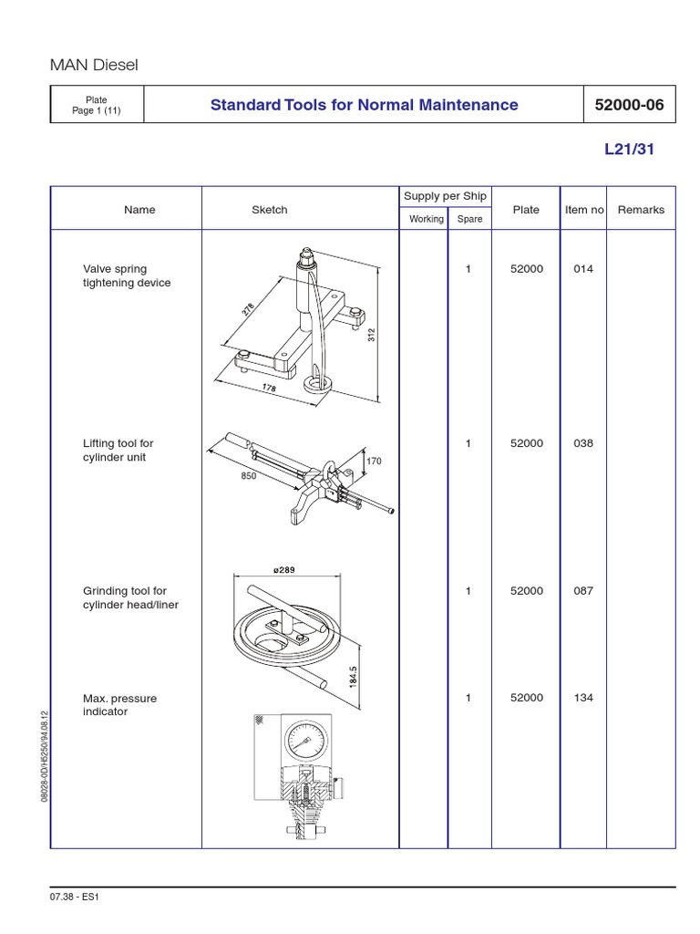 MAN Diesel: Standard Tools For Normal Maintenance | PDF