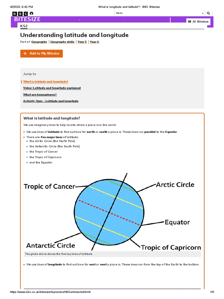 What Is Longitude and Latitude - BBC Bitesize | PDF | Equator | Latitude