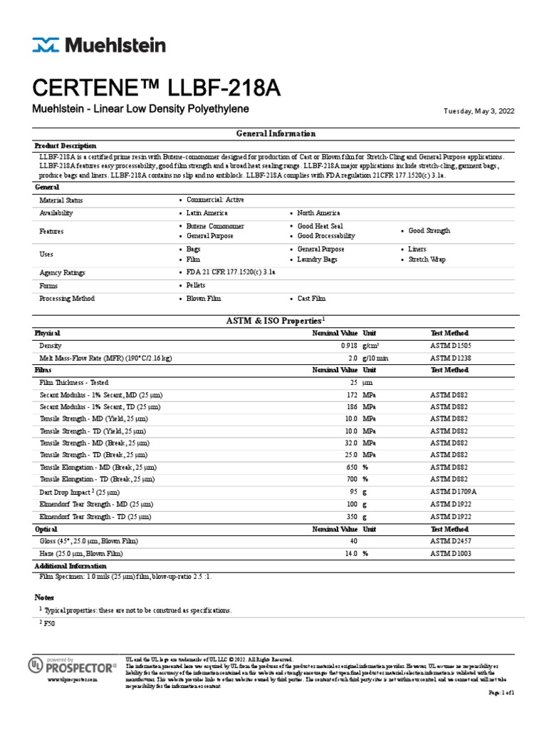 Certene™ Llbf-218a | PDF | Ultimate Tensile Strength | Civil Engineering