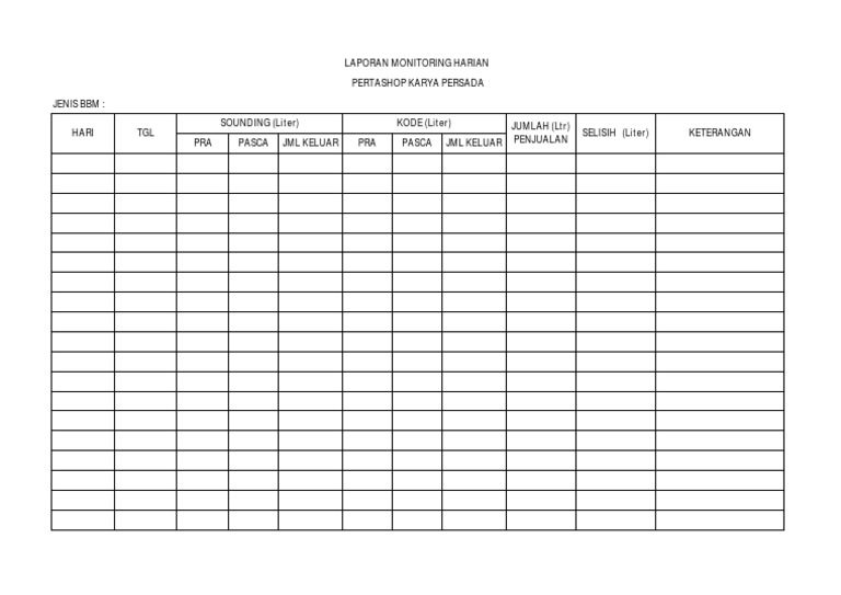 Format Monitoring Harian Stock BBM | PDF