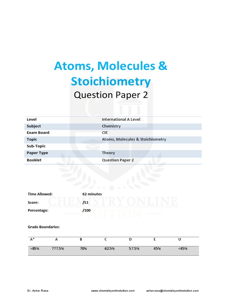 1.2 Atoms Molecules Stoichiometry Theory Ial Cie Chemistry QP Unlocked ...