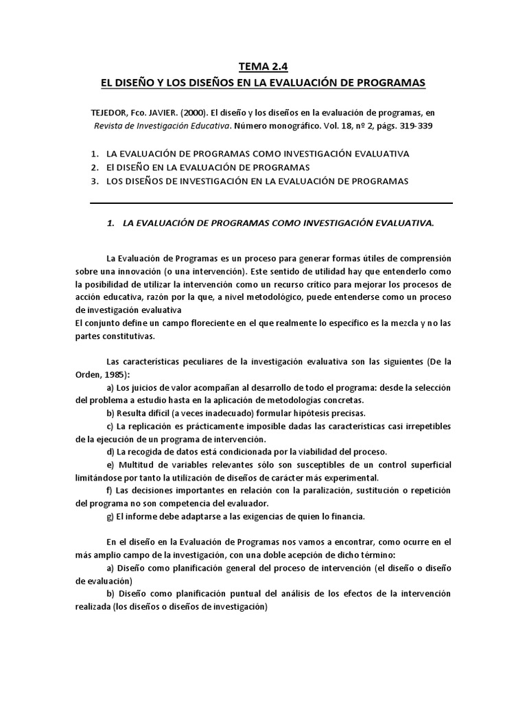 2.4 El Diseño y Los Diseños en La Evaluación de Programas | PDF | Observación | Evaluación