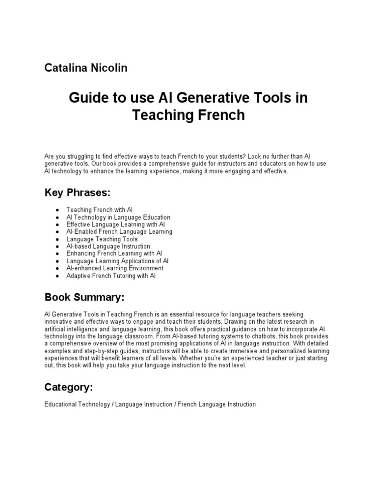 Guide To Use AI Generative Tools in Teaching French | PDF | Artificial ...