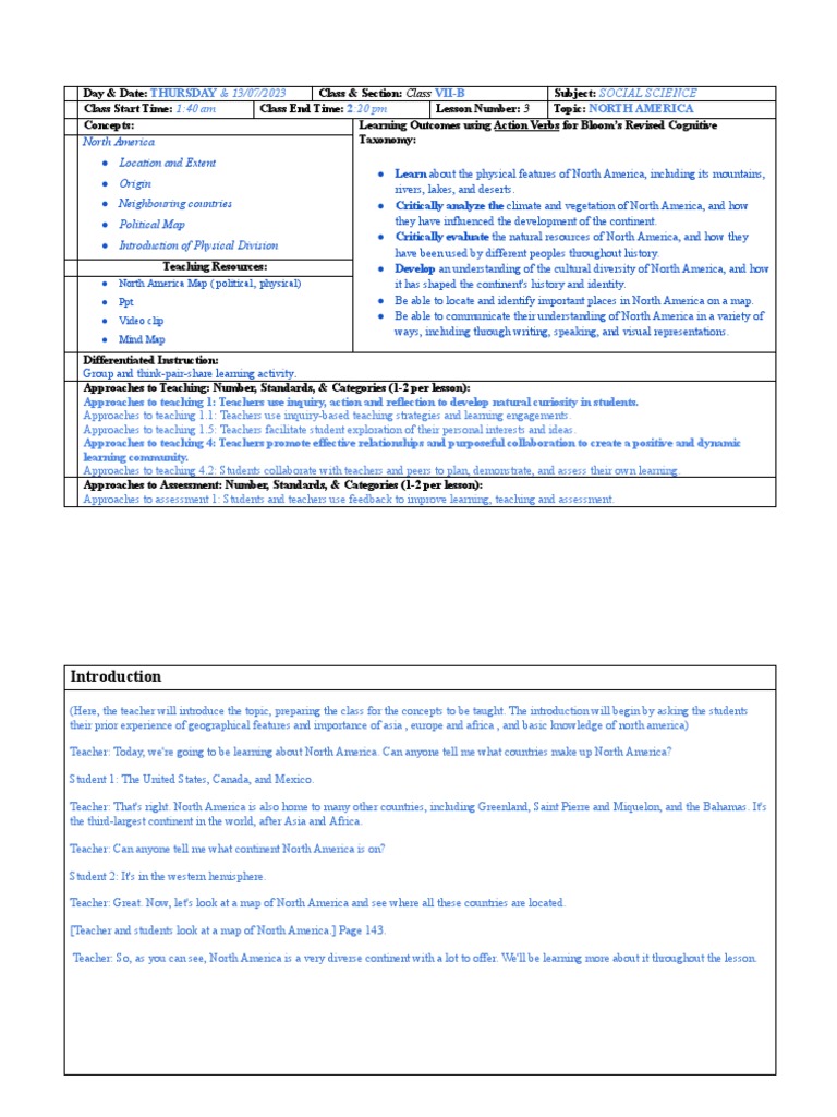 Lesson Plan - Social Science | PDF | Teachers | North America