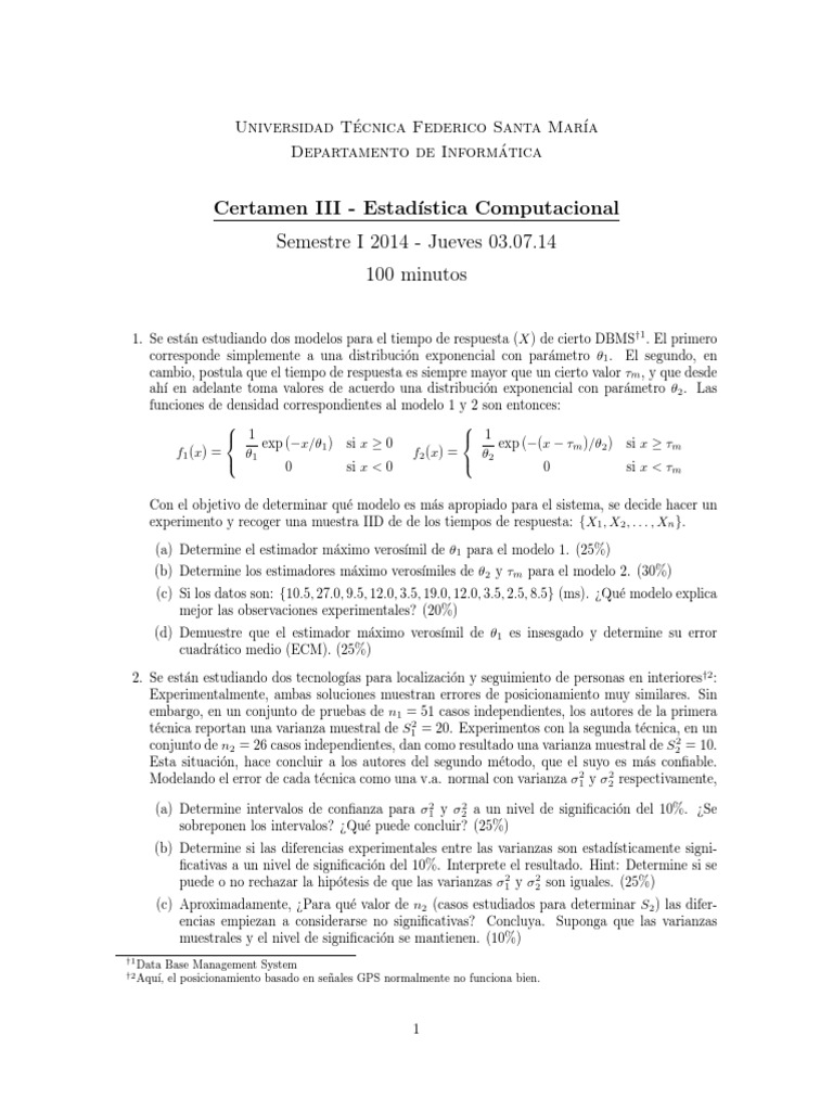 Certamen Estadística Computacional | PDF | Matemáticas Aplicadas ...