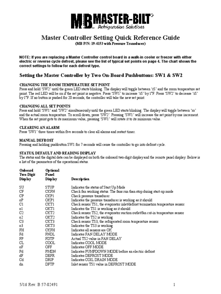 Master Controller Quick Reference Guide Legacy 1 0 System | PDF ...