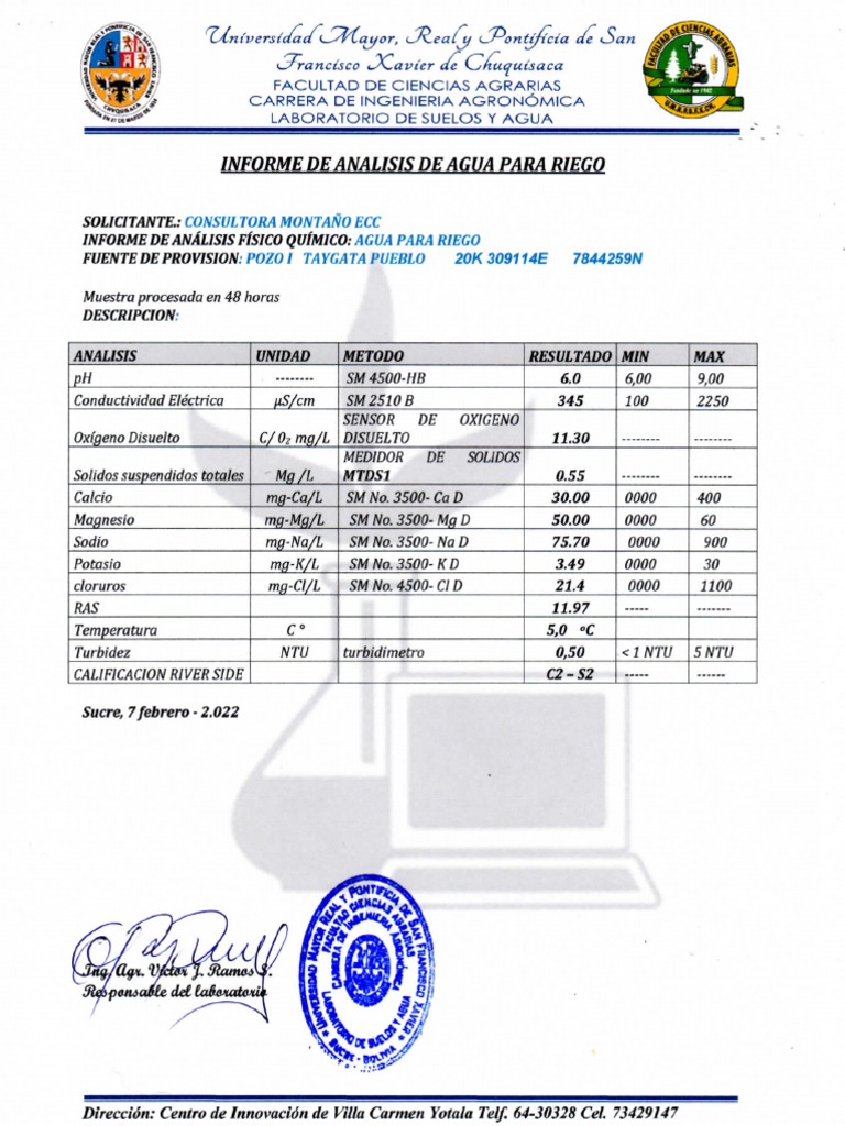 ANÁLISIS DE AGUA | PDF | Sustancias químicas | Ciencias fisicas