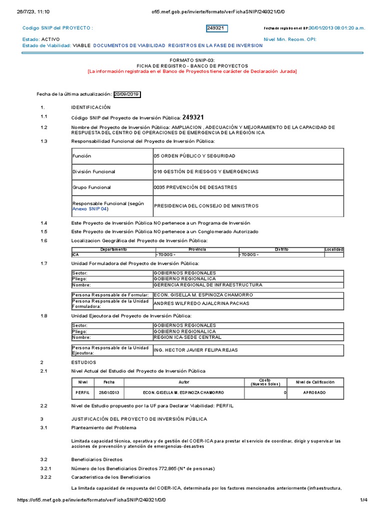 Ficha Snip 249321 | PDF | Infraestructura | Economias