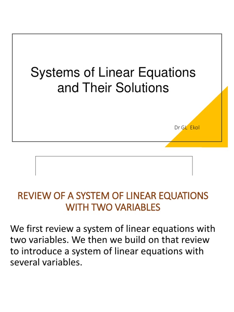 Linear Equations: Methods & Solutions | PDF | System Of Linear ...