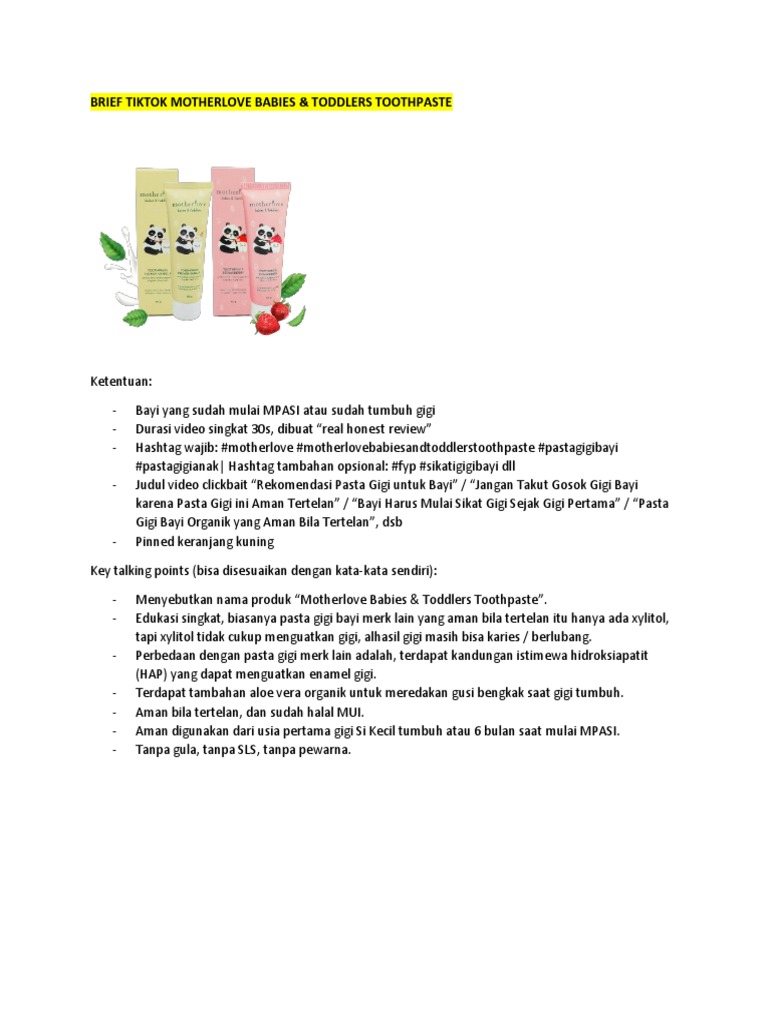 Brief TikTok Motherlove Babies & Toddlers Toothpaste | PDF