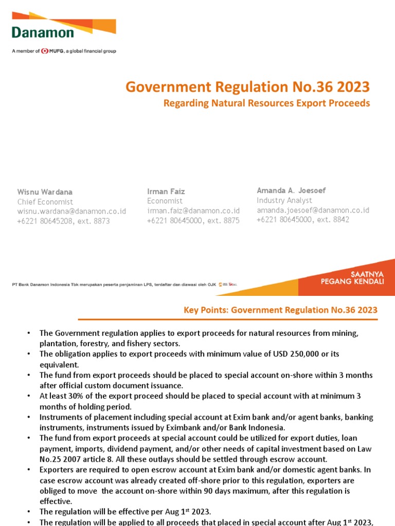 Regulation No.36/2023 on Export Proceeds | PDF | Banks | Legal Liability