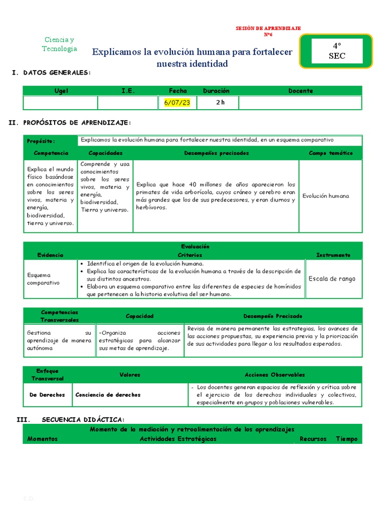 4° SESIÓN 6-EXP.4-CYT | PDF | Aprendizaje | Evolución humana