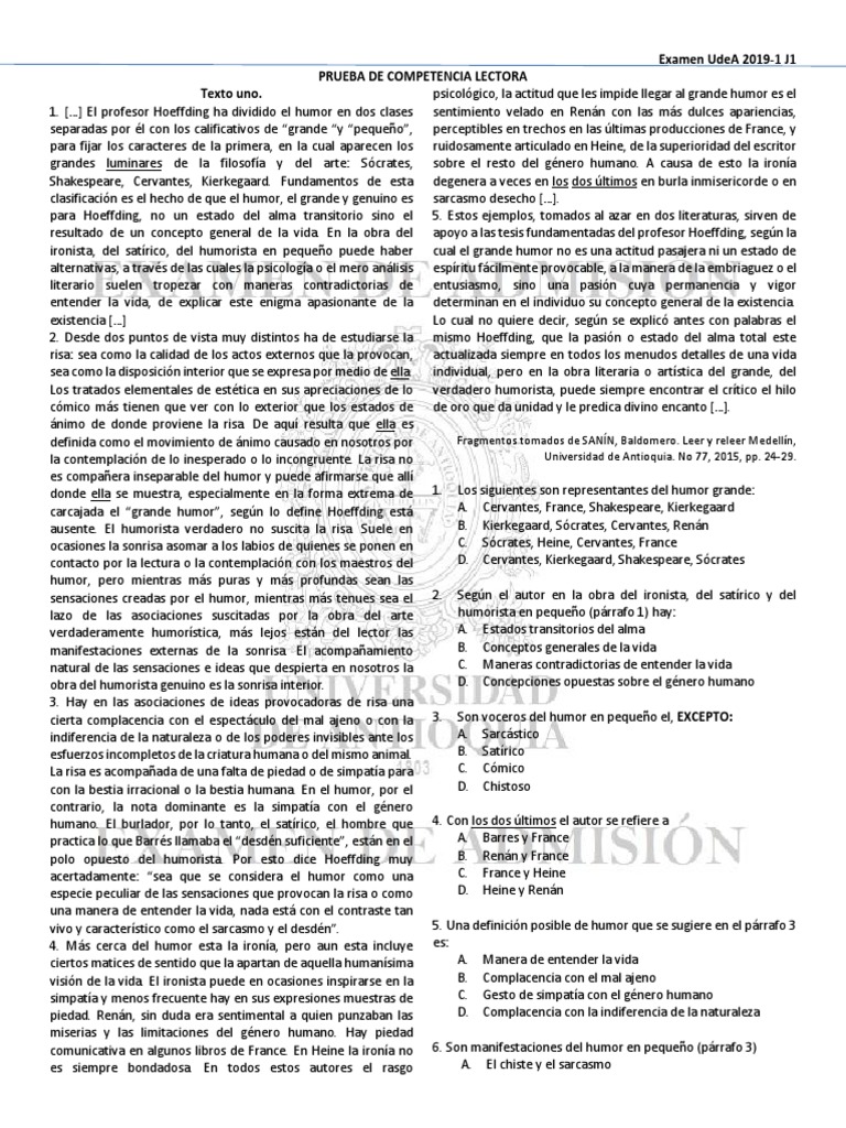 Examen - 2019 - Humor Sin Res | PDF | Humor | La risa