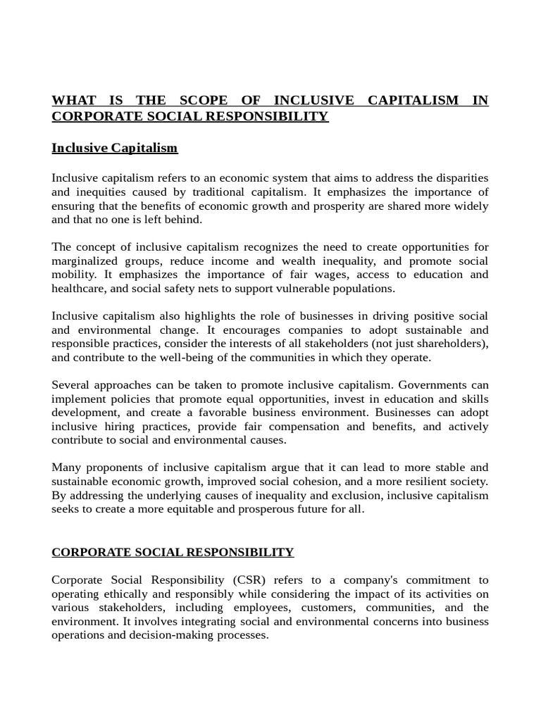 Inclusive Capitalism in Corporate Social Responsibilty | PDF ...