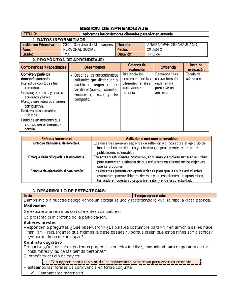 Sesion de Aprendizaje 3 | Descargar gratis PDF | Aprendizaje | Evaluación