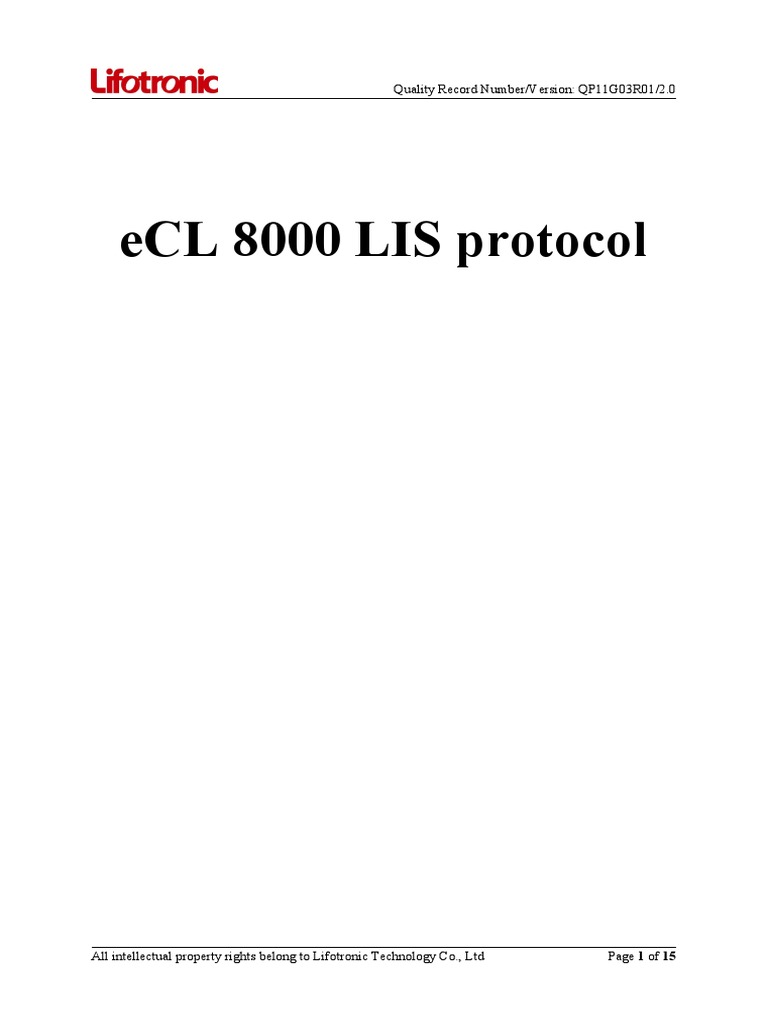 eCL8000 LIS Protocol A0 | PDF | Transmission Control Protocol | Port (Computer Networking)