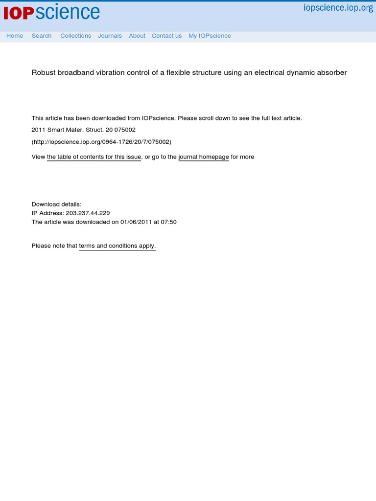 Robust Broadband Vibration Control of A Flexible Structure Using An ... Robust Broadband Vibration Control of A Flexible Structure Using An ...