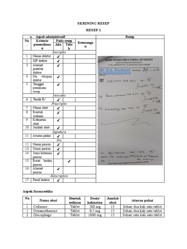 Skrining Resep 1-2 | PDF