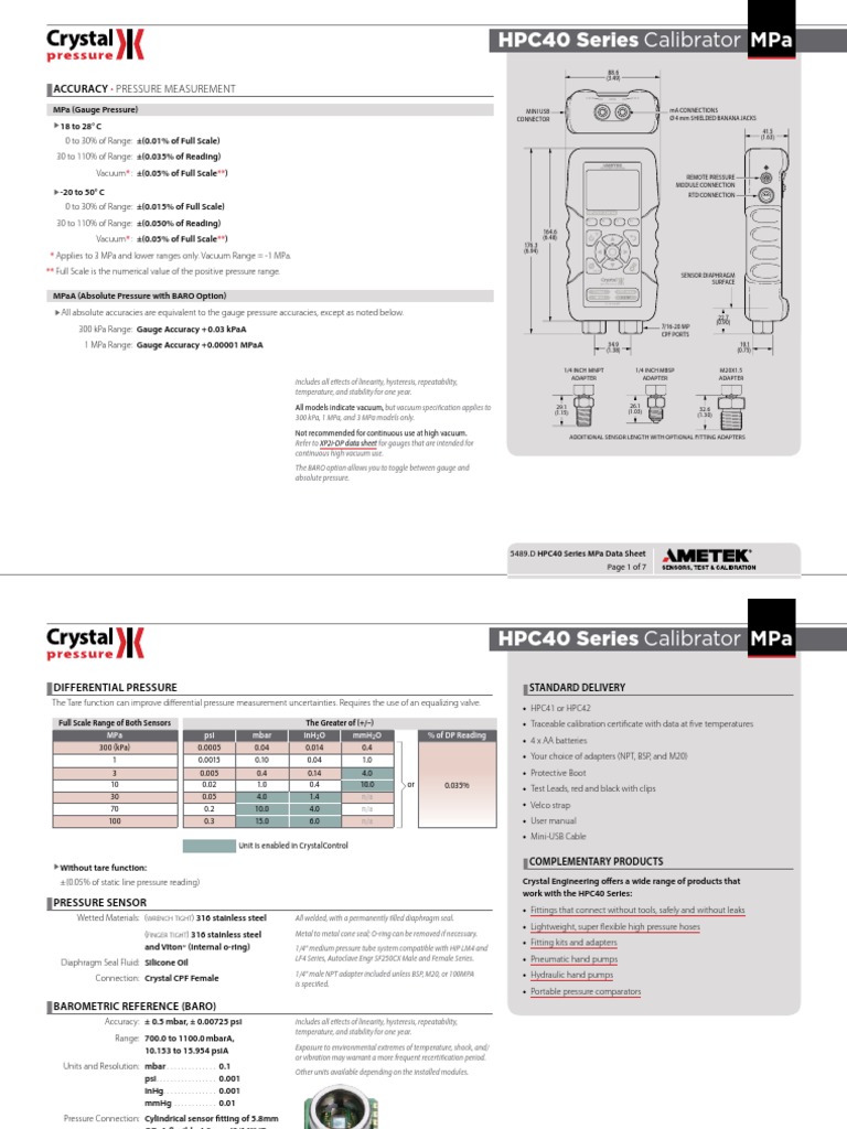 5489 HPC40 Series-MPa Data Sheet | PDF | Pressure Measurement | Vacuum