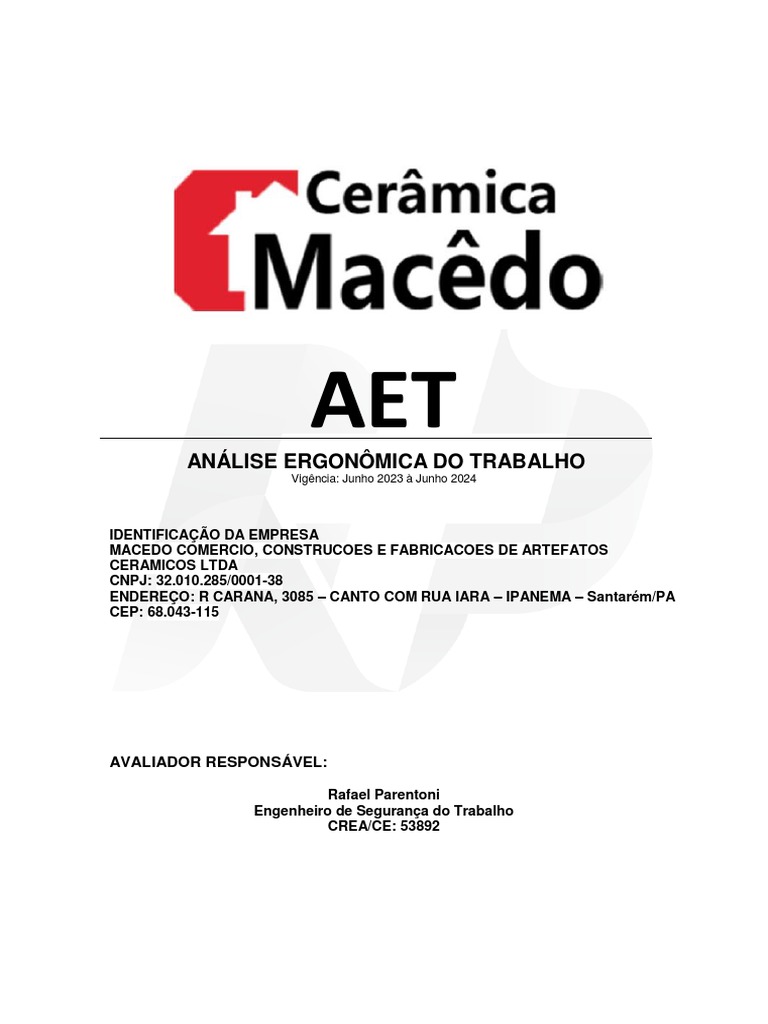 Aet Ceramica Macedo Jun 2023 | Download grátis PDF | Fatores humanos e Ergonomia | Business