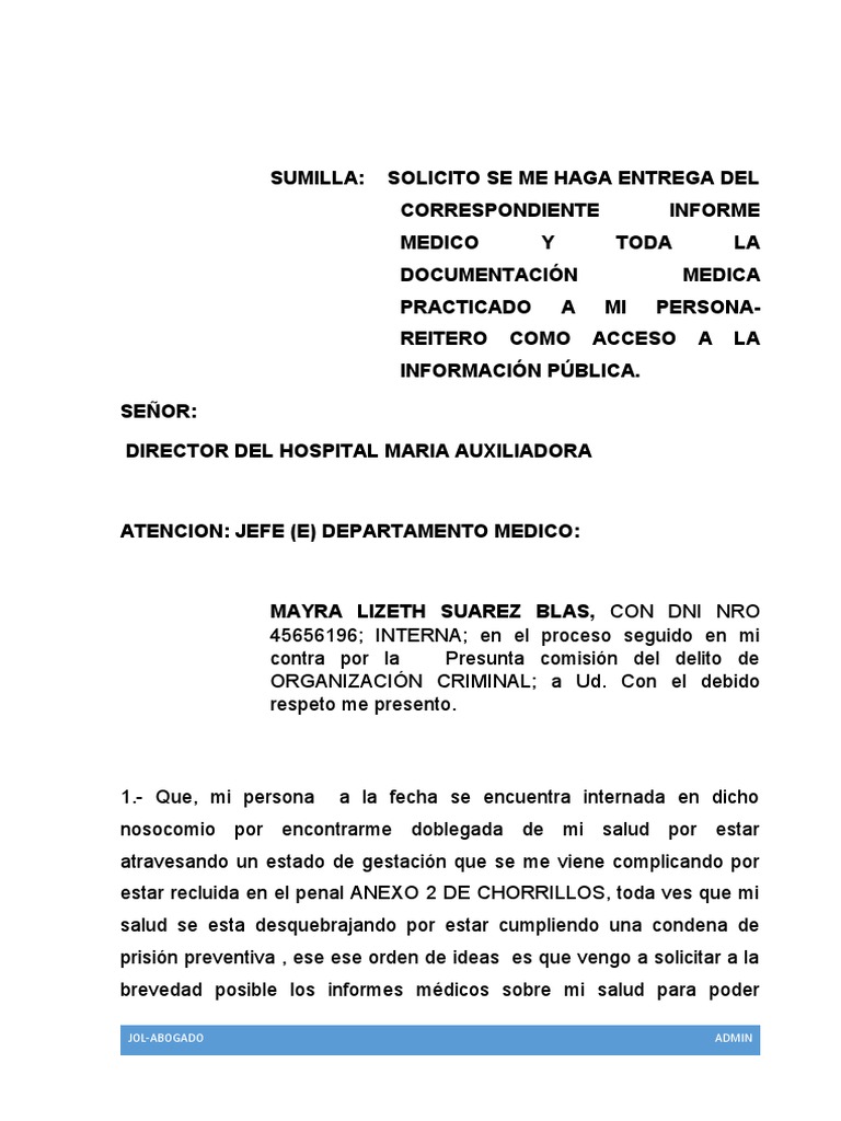 ESCRITO SOLICITANDO INFORME MEDICO | PDF
