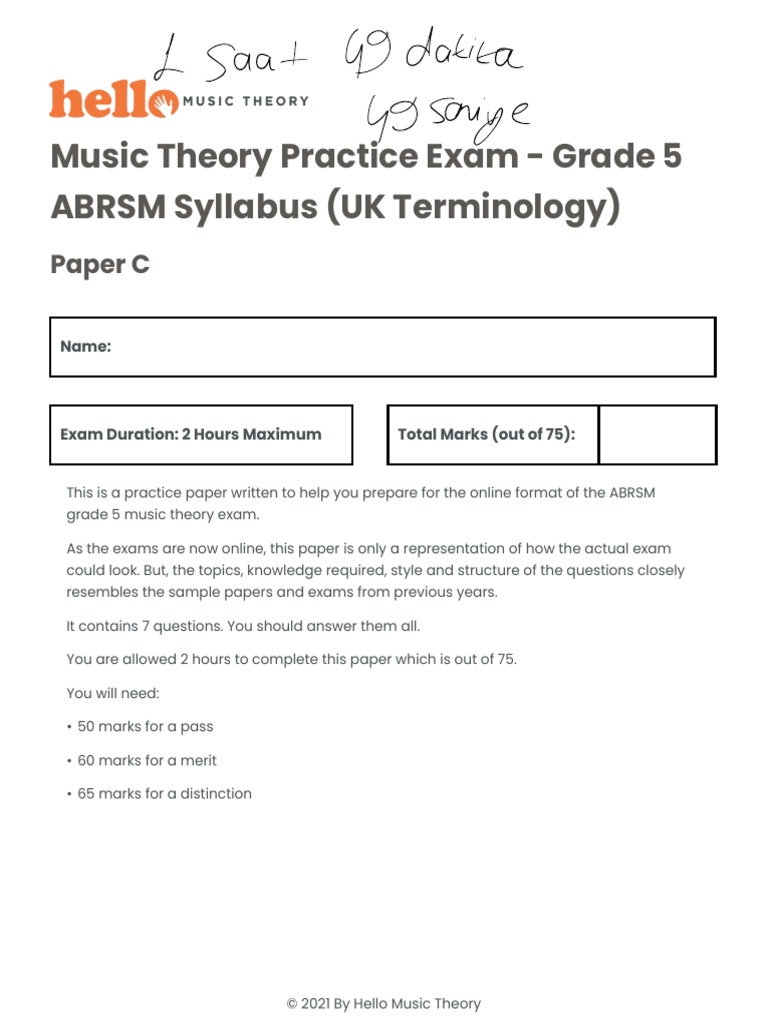 Practice Papers - Grade 5 (Online Exam Format) C | PDF
