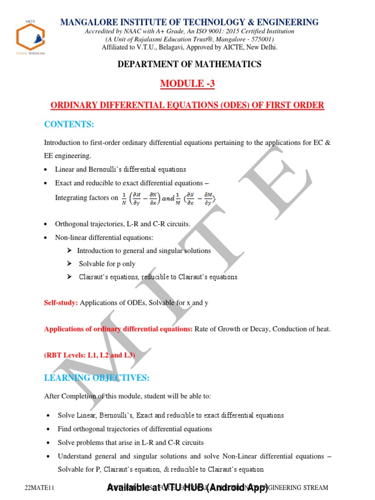 Module - 3: Ordinary Differential Equations (Odes) of First Order | PDF