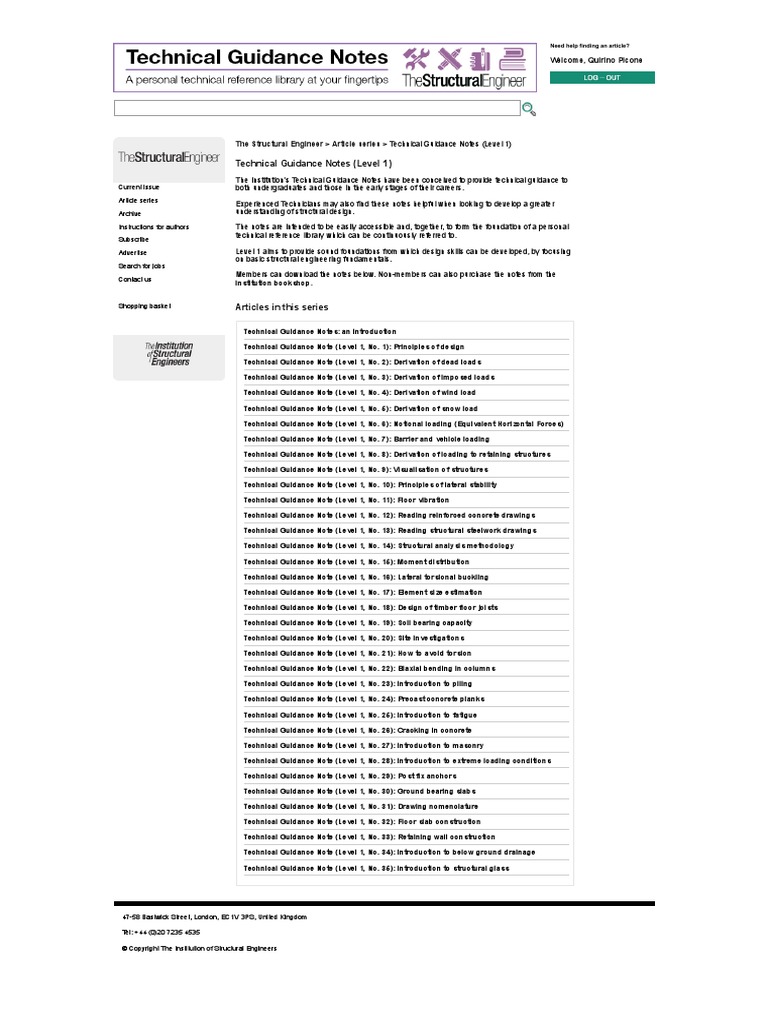 Technical Guidance Notes (Level 1) - Contents | PDF | Structural ...