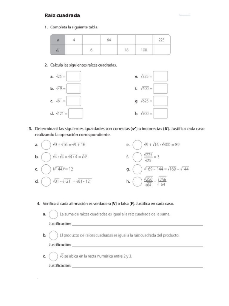 Raíces Cuadradas Matemática 8°básico | PDF