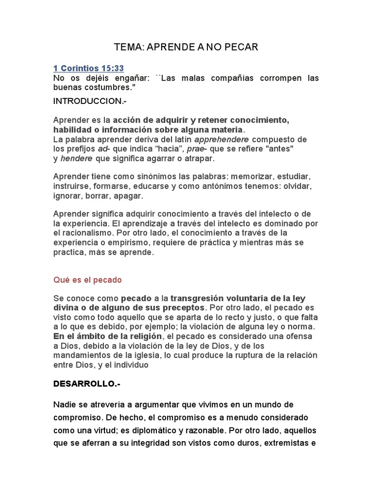 Tema. - Aprende A No Pecar | PDF | Pecado | Conocimiento