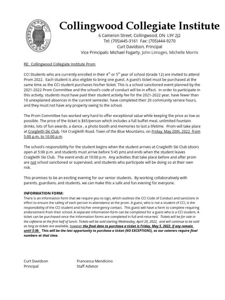 Prom Student Contract 2022 | PDF