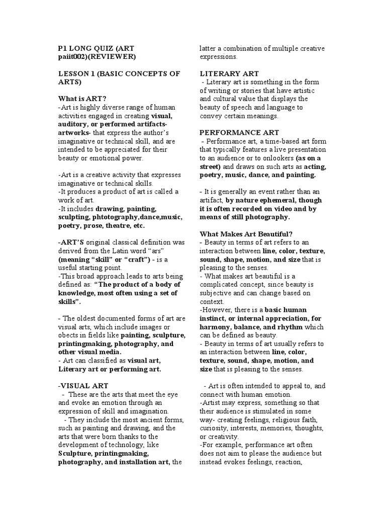 P1 Long Quiz Reviewer (Art 002) | PDF | Drawing | Oil Painting