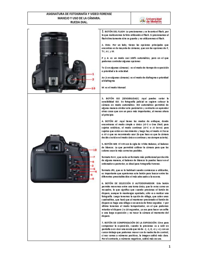 Manejo de La Cámara y Botones Diales | PDF | Exposición (fotografía) | Cámara