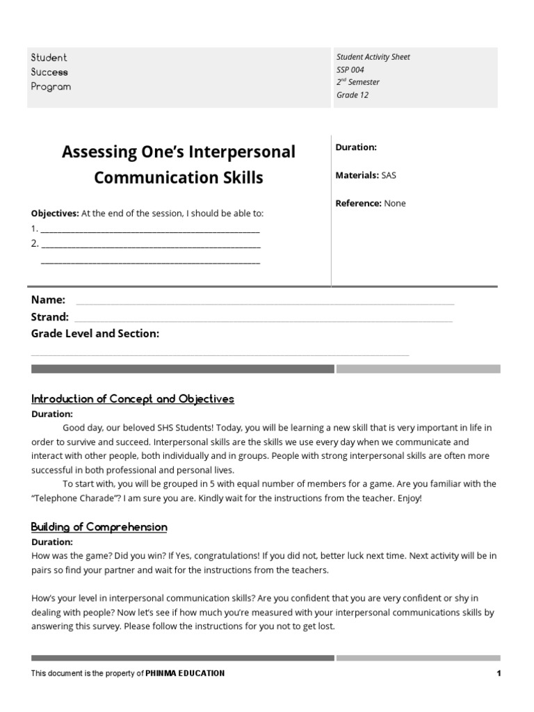 SHS SSP 004 SAS Interpersonal Communication Skills | PDF | Conversation ...