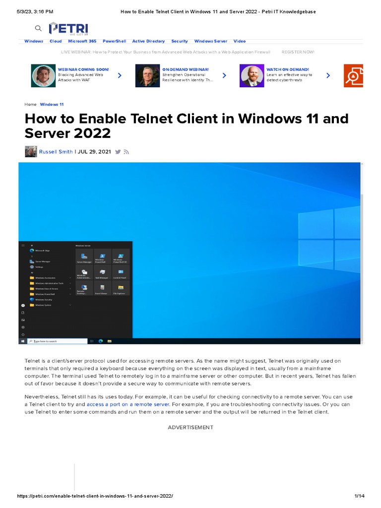 How To Enable Telnet Client in Windows 11 and Server 2022 - Petri IT Knowledgebase | PDF ...
